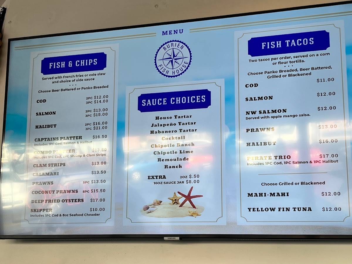 Menu at Burien Fish House restaurant, Burien