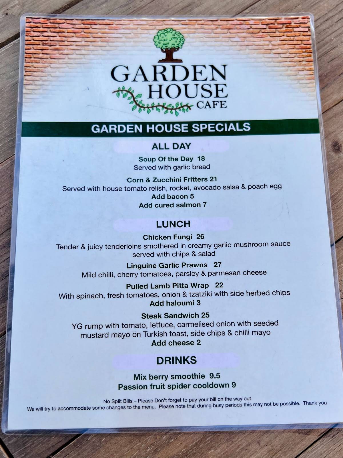 Menu at Garden House Cafe, Enfield