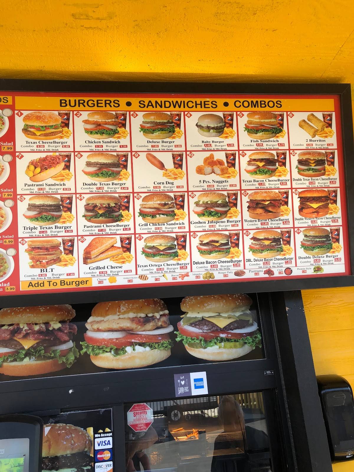 Menu at Buzz's Drive In fast food, Goshen