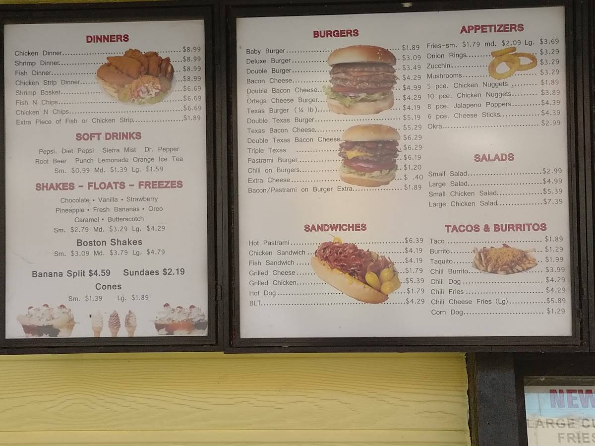 Menu at Buzz's Drive In fast food, Goshen