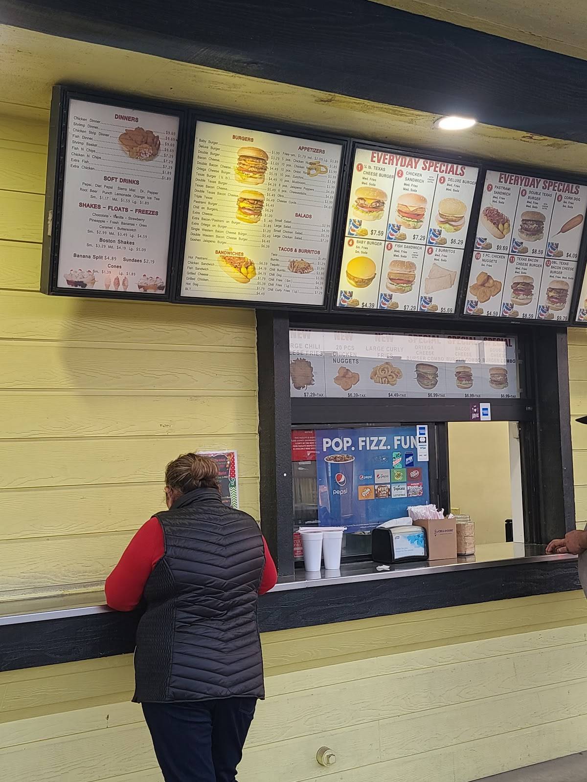Menu at Buzz's Drive In fast food, Goshen