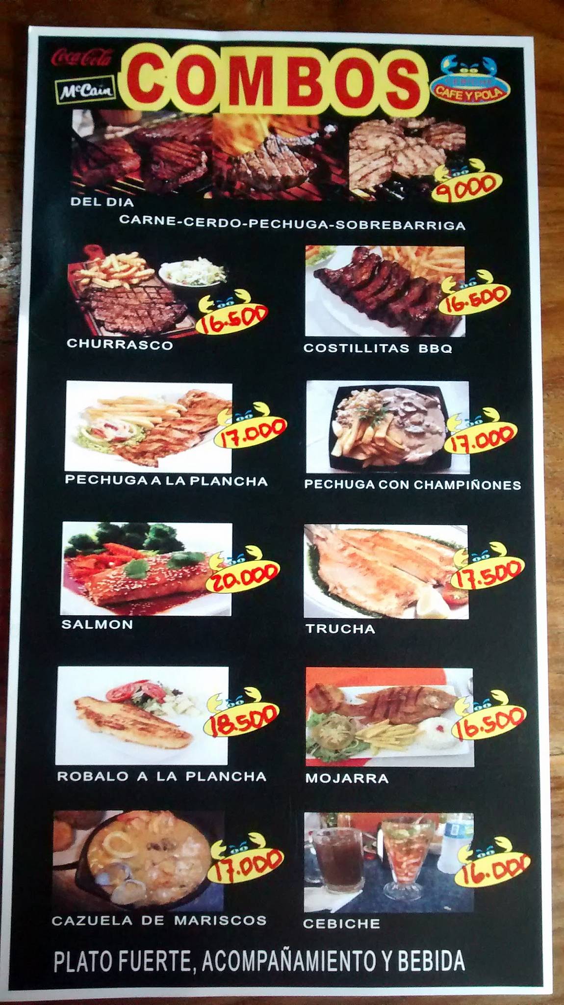Menu at CEVICHE CAFE Y POLA, Bogotá