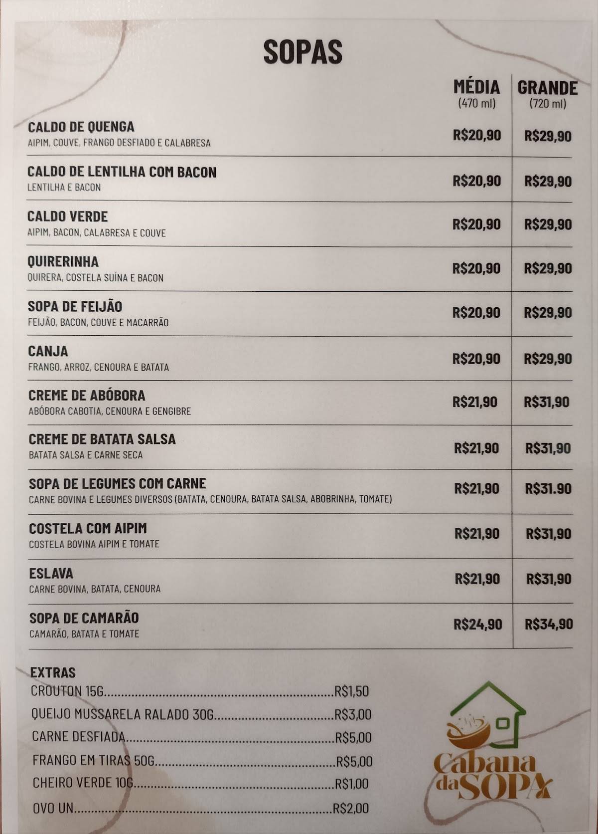 Menu at Cabana da Sopa, Curitiba