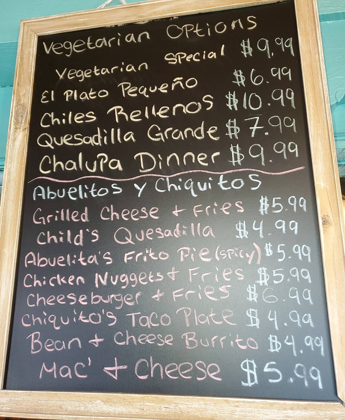 Menu at Café Castro restaurant, Santa Fe, Cerrillos Rd
