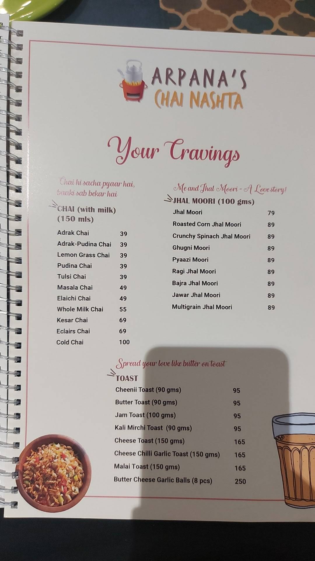 Menu at Arpana's Chai Nashta, Ahmedabad, Vedgarbha house E