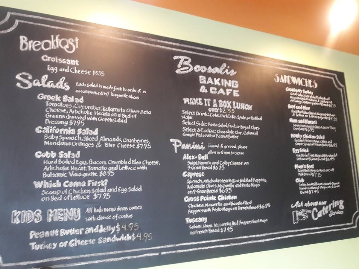 Menu at Boosalis Baking and Cafe, Centerville