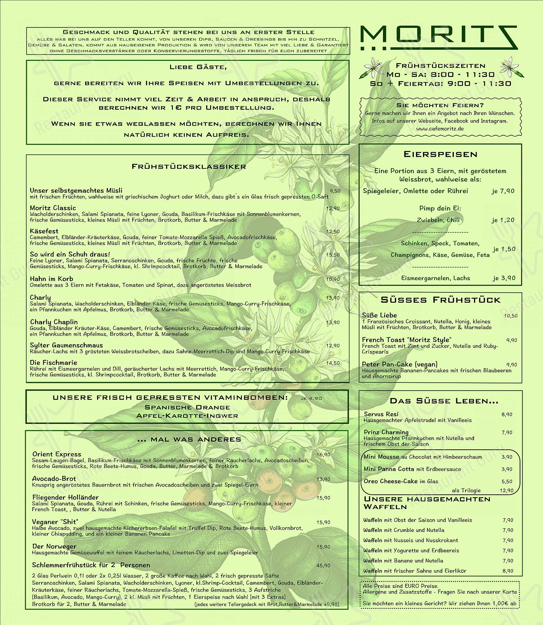 Speisekarte von Café Moritz cafe, Lichtenfels