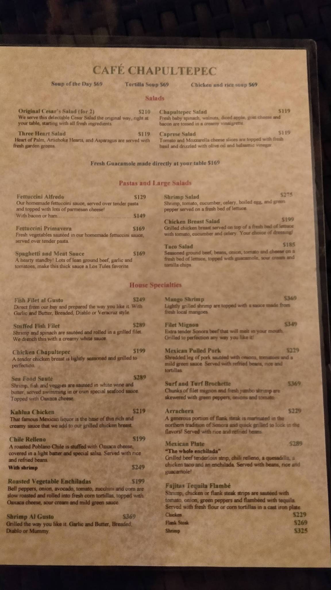 Carta de Café Chapultepec, Puerto Vallarta, Zona Hotelera