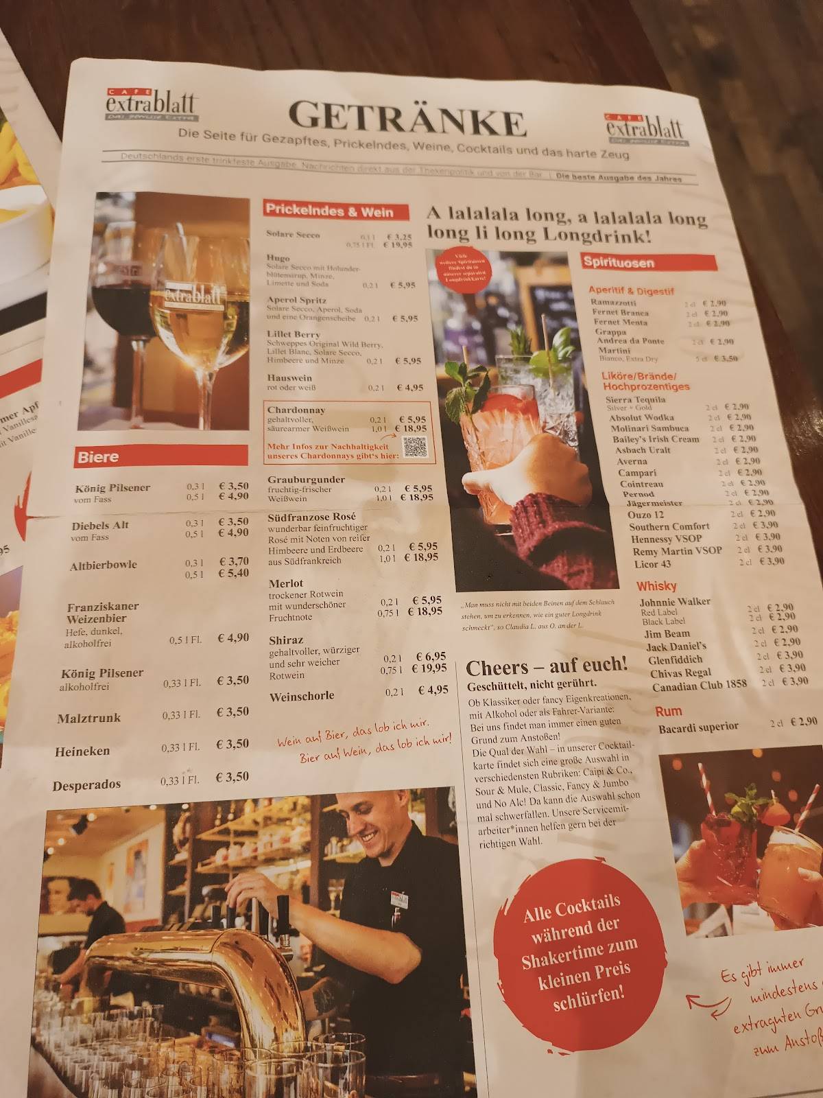 Speisekarte von Café Extrablatt pub & Bar, Gelsenkirchen, Arminstraße 1