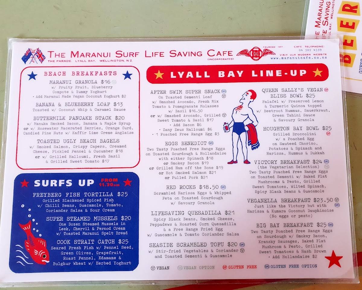 Menu at Maranui Cafe, Wellington