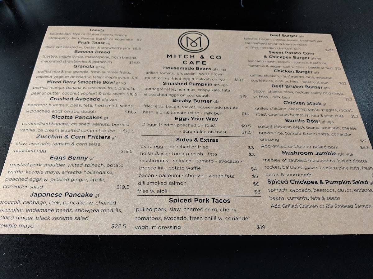 Menu at Mitch & Co Cafe, Tyabb