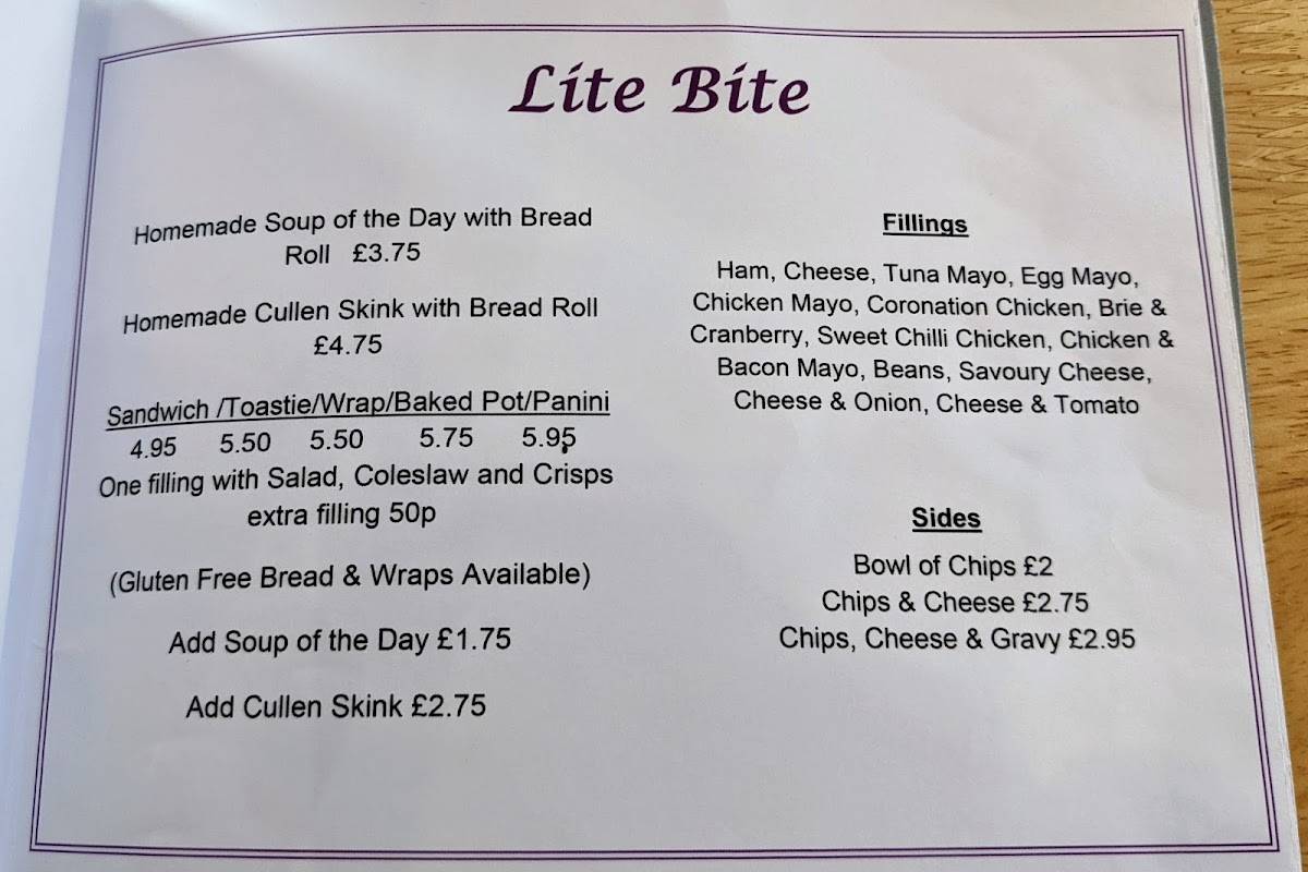 Menu at Cafe Nineteen, Peterhead