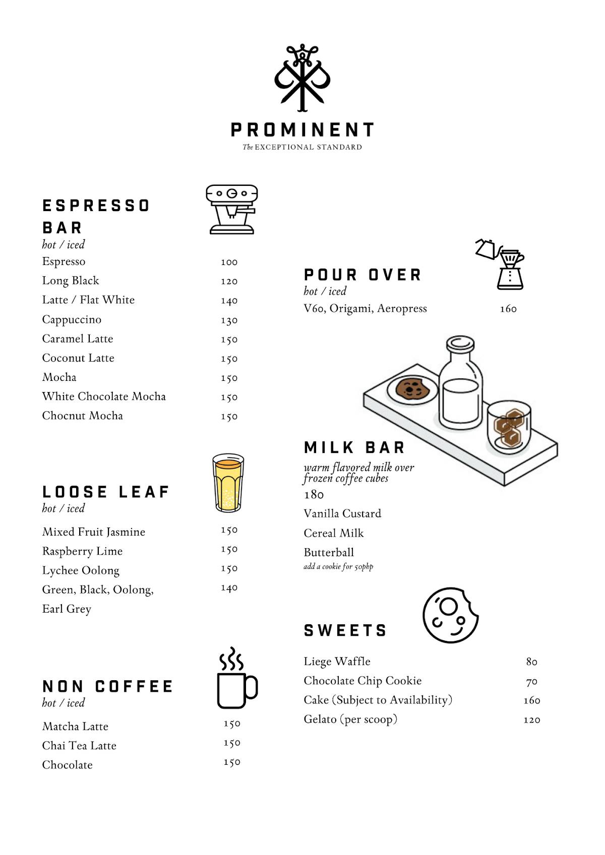 Menu at Prominent Manila cafe, Quezon City