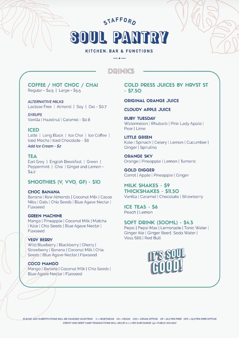 Menu at Soul Pantry Cafe, Stafford