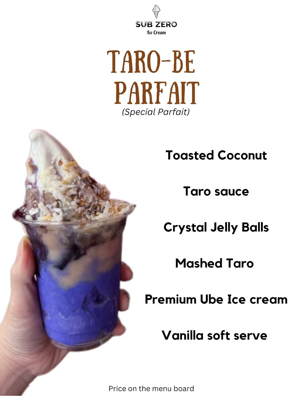 Menu at Sub Zero Ice Cream cafe, Winnipeg