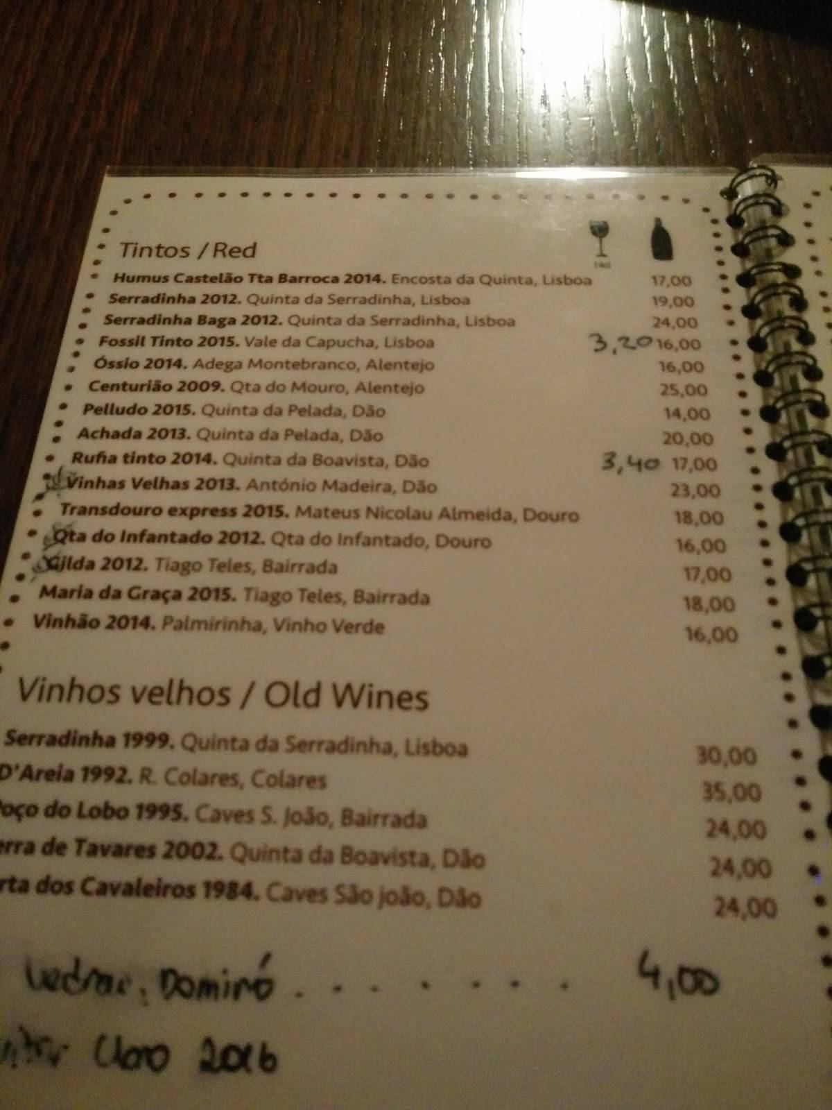 Menu at Café Tati, Lisbon, R. Ribeira Nova 36