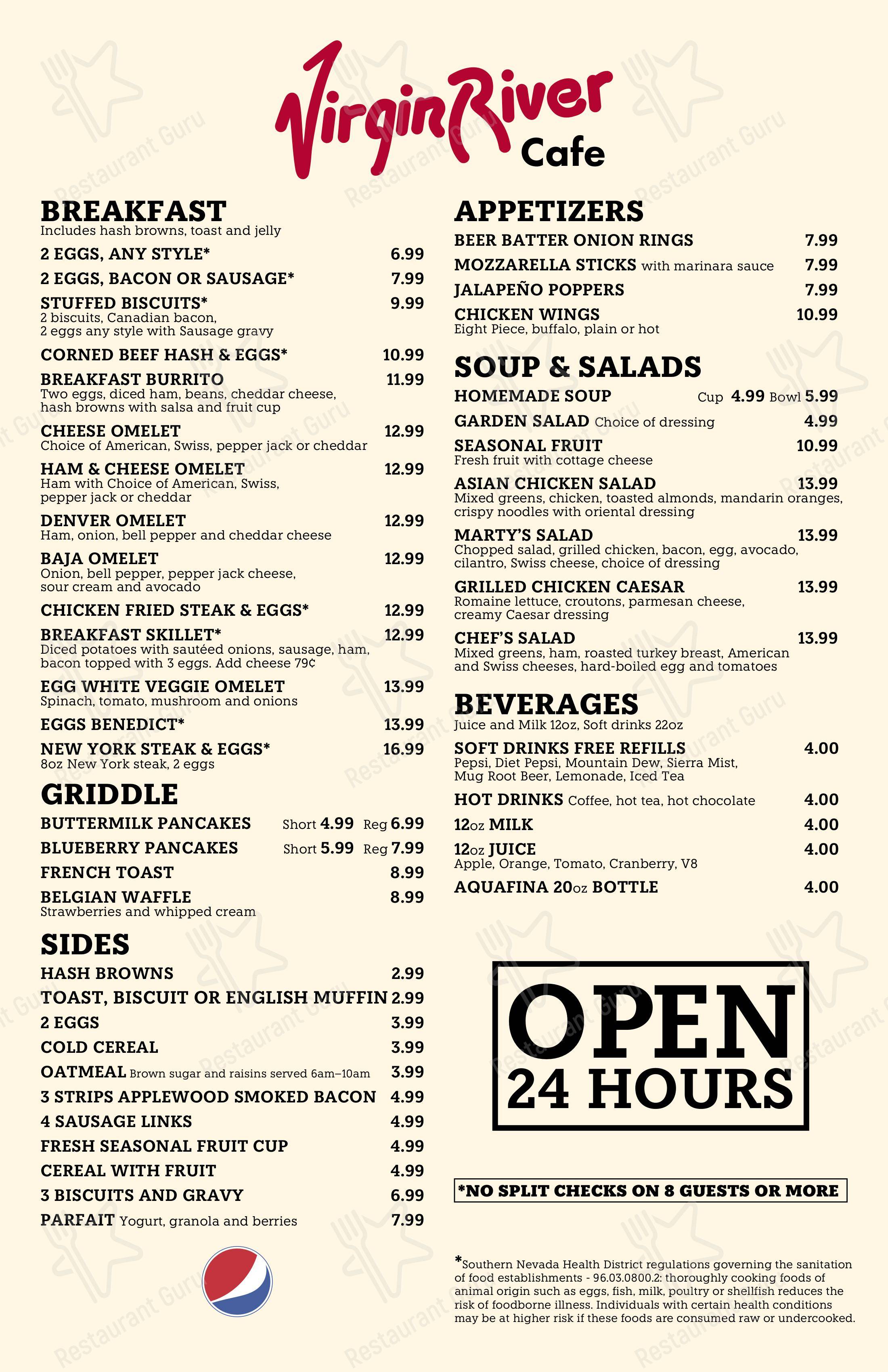 Menu at Virgin River Hotel and Casino restaurant, Mesquite, 100 E ...