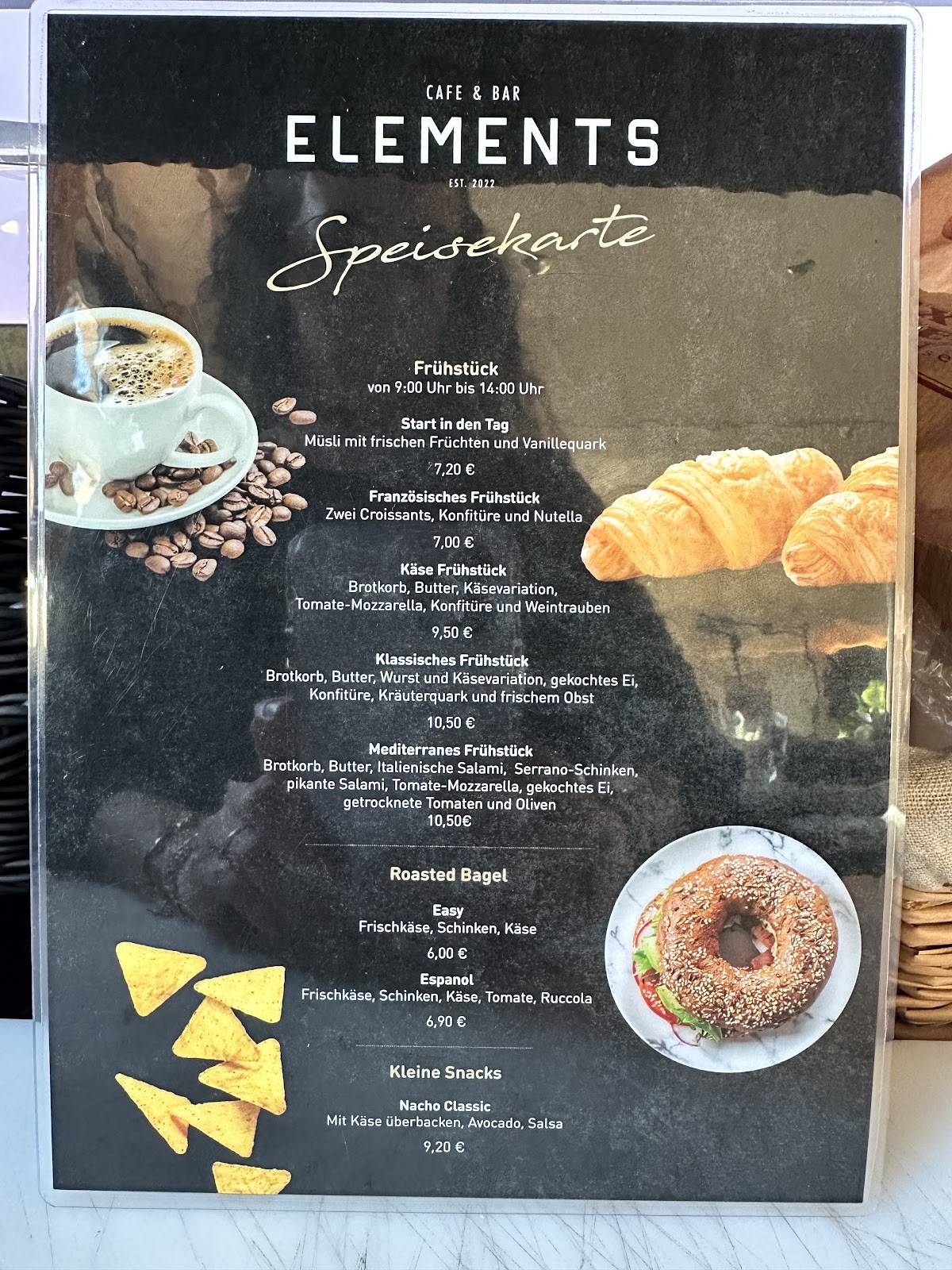Speisekarte von Cafe & Bar ELEMENTS, Berlin
