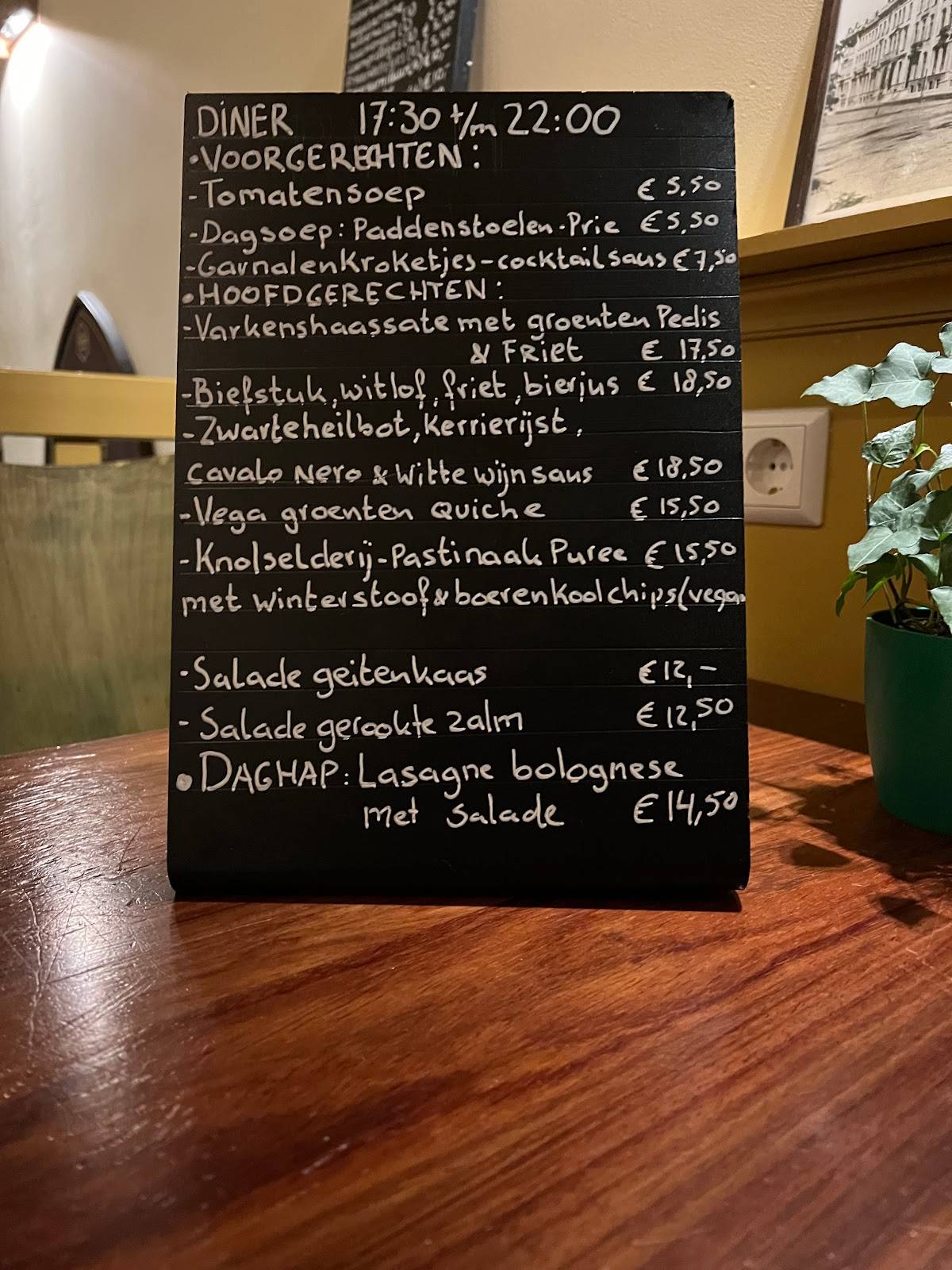 Menu at café smit & voogt, Amsterdam