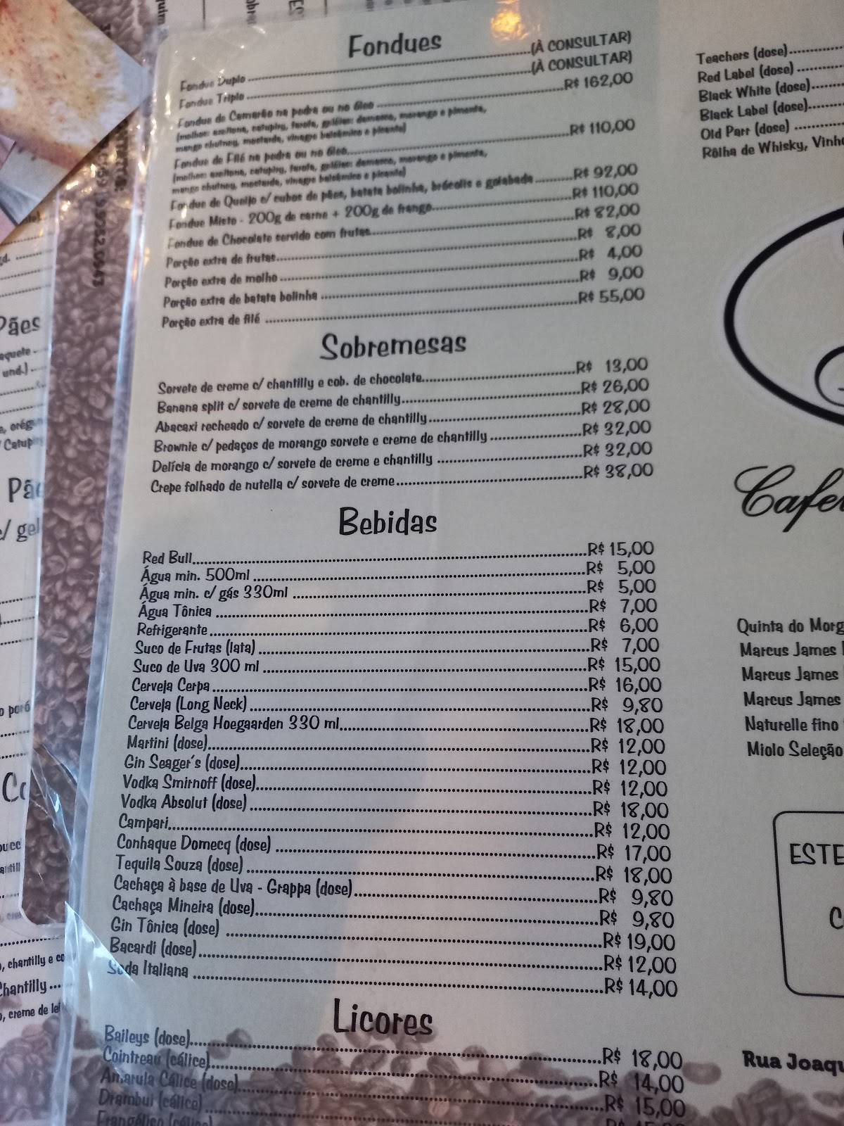 Menu em Café Com Flores, Guaramiranga
