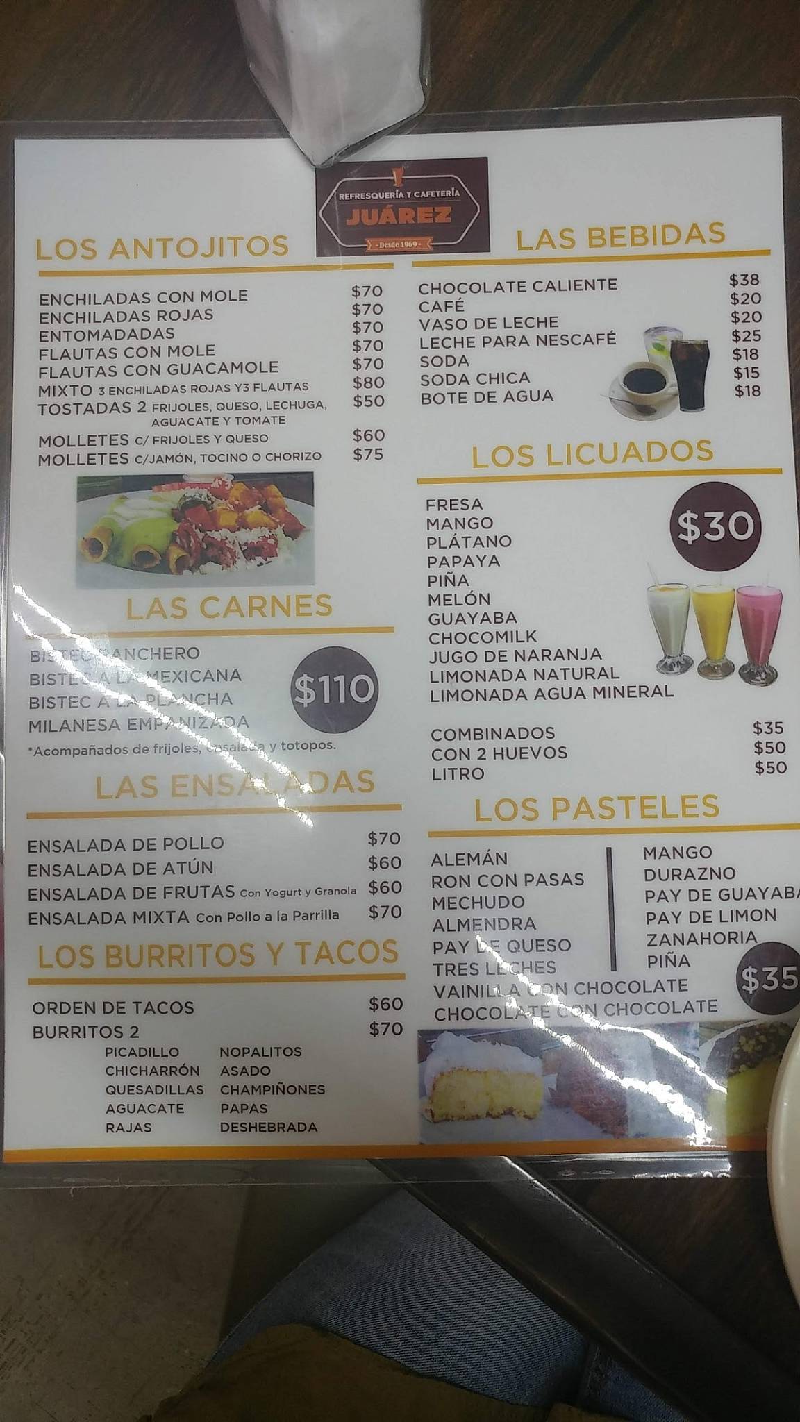 Menu at Refresqueria Juarez Original cafeteria, Monterrey