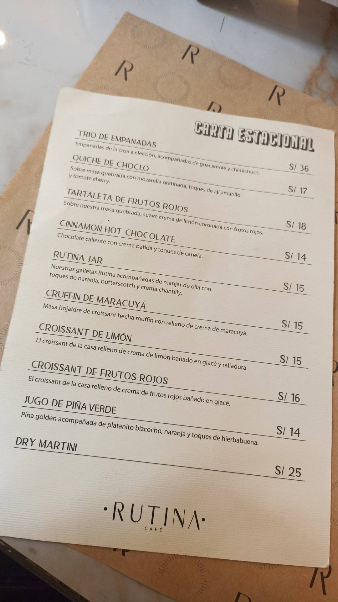 Carta de Rutina Café, Miraflores
