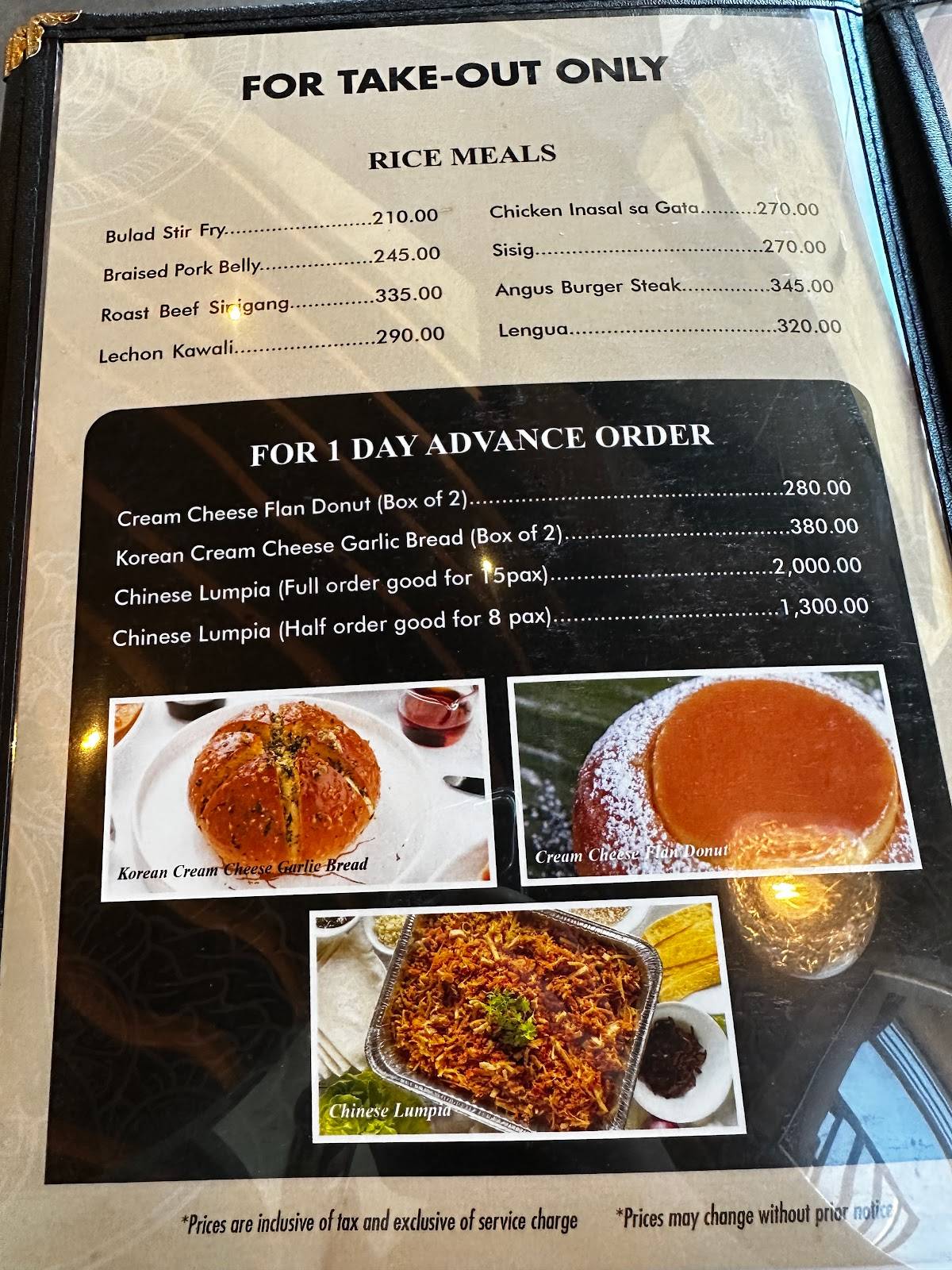 Carta de Fat Chef Restaurant, Cagayan de Oro