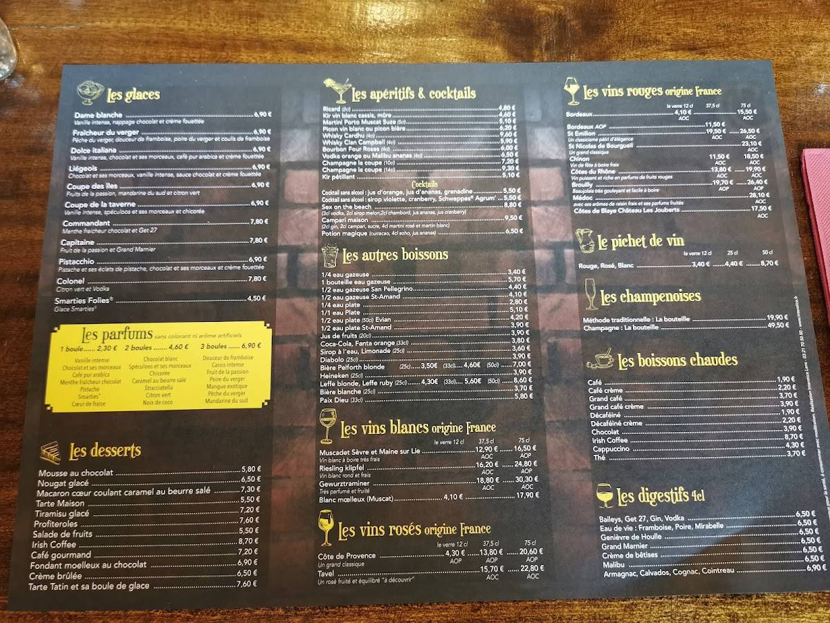 Menu au La Taverne de Lutèce restaurant, Cambrai
