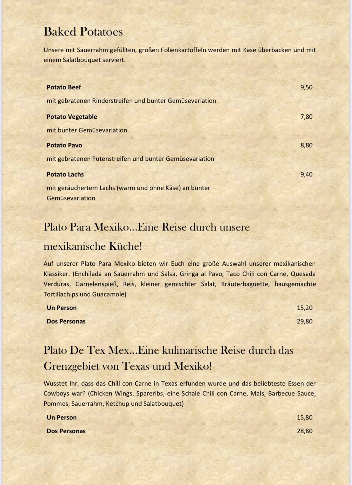 Speisekarte von Cantina Charlotta restaurant, Kaufering