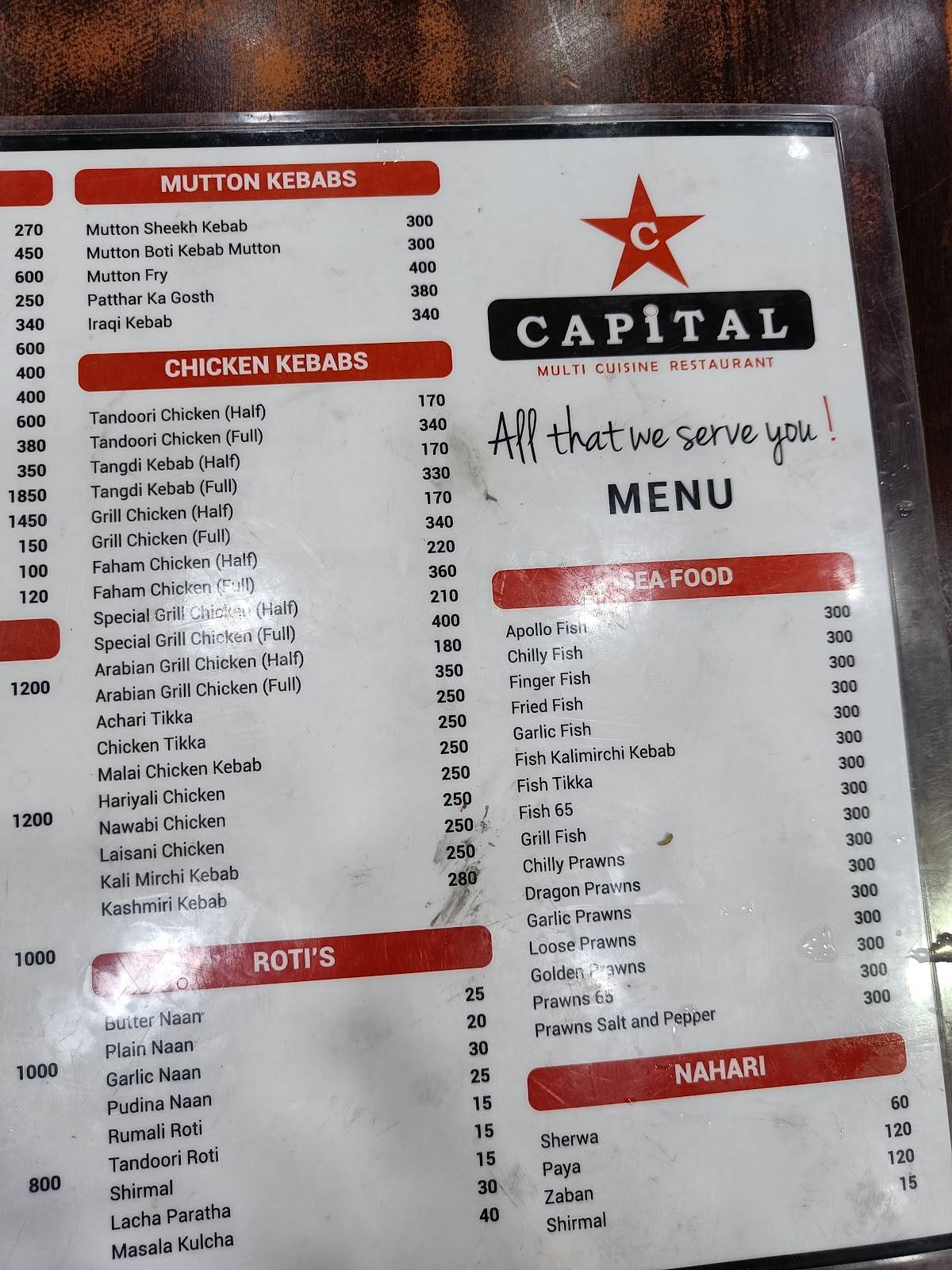 Menu at Capital Hotel - Malakpet, Hyderabad