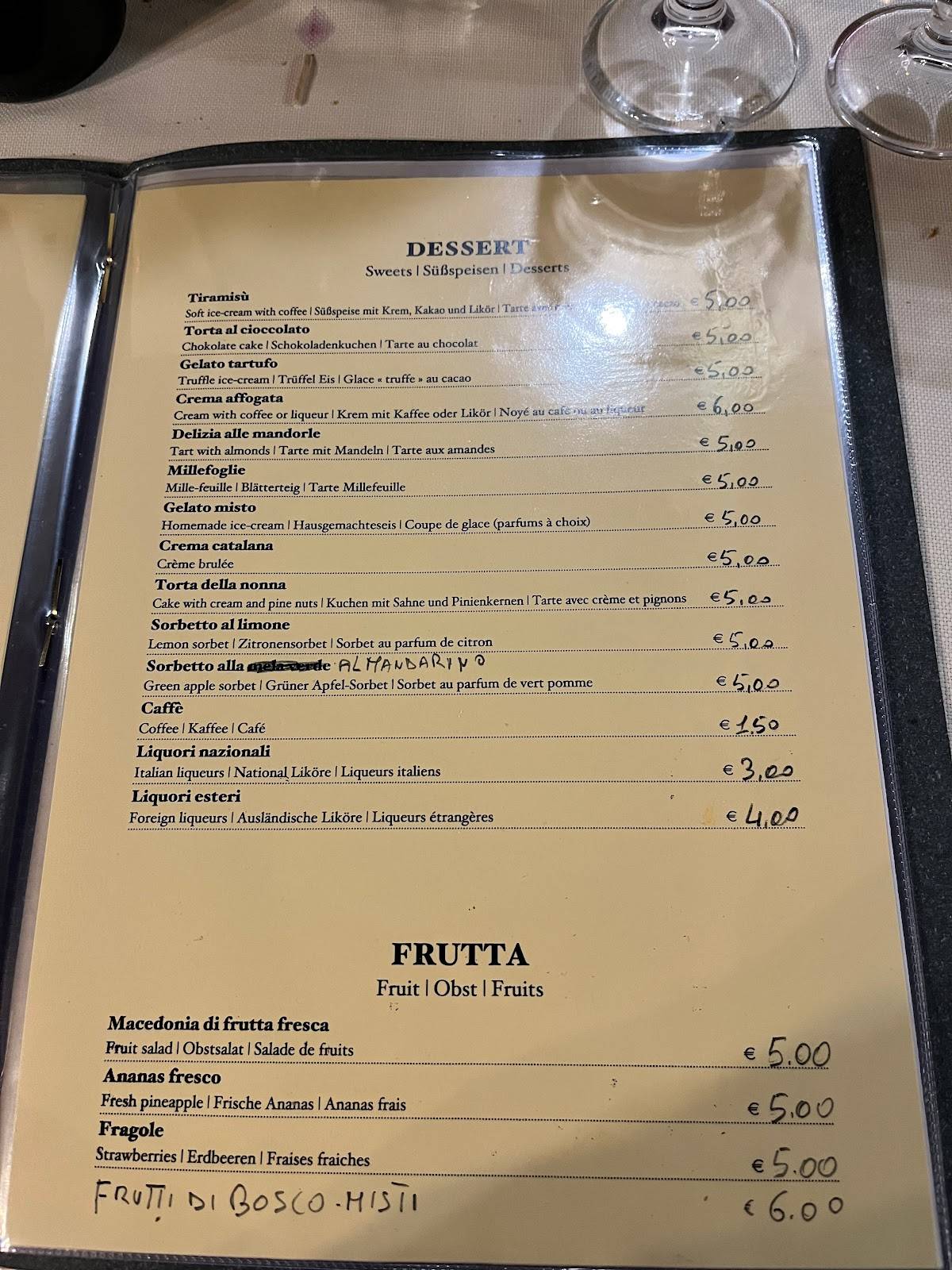Menu at Capo de Fero Roma restaurant, Rome