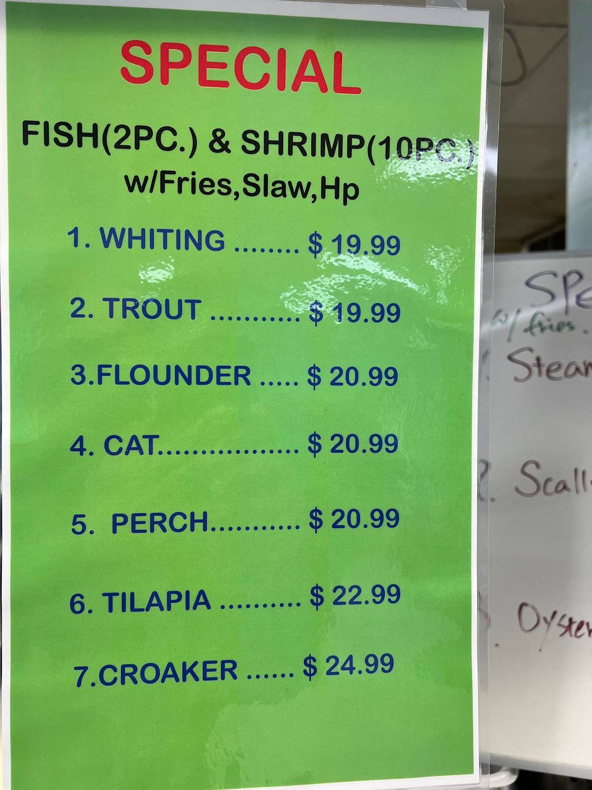 Menu at Captain Peter's Seafood restaurant, Clinton