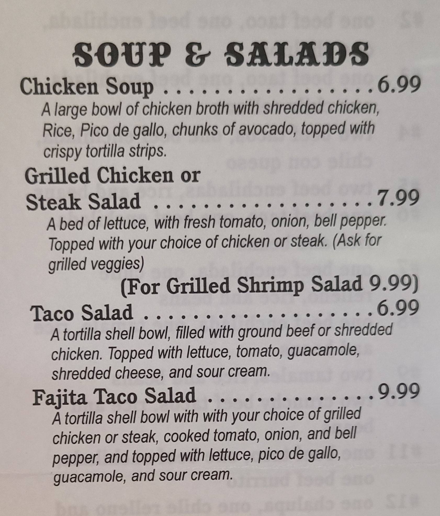 Menu at Mi Torito Carl Junction restaurant, Carl Junction
