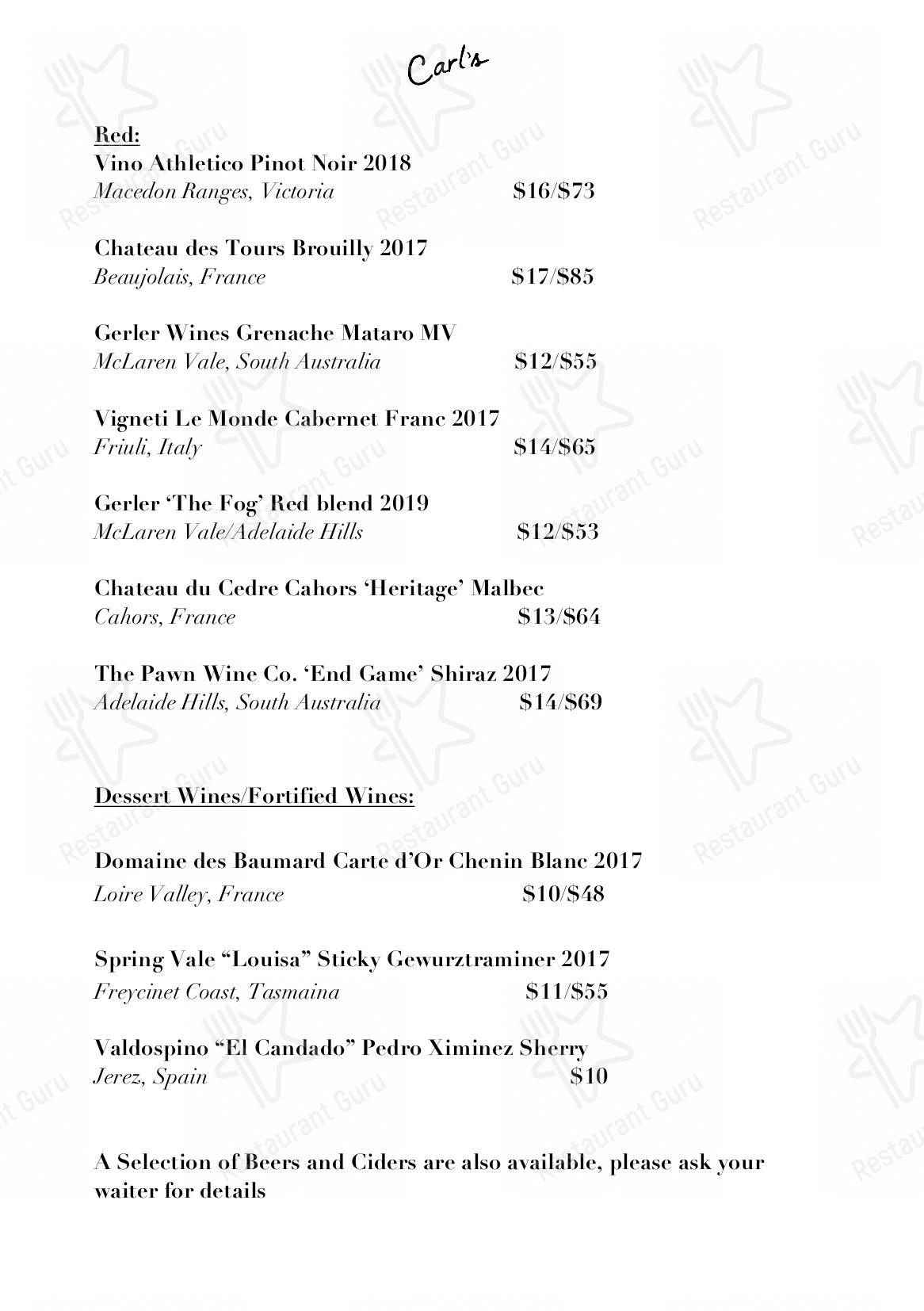 Menu at Ardo's Newstead - City Winery Cellar Door pub & bar, Newstead