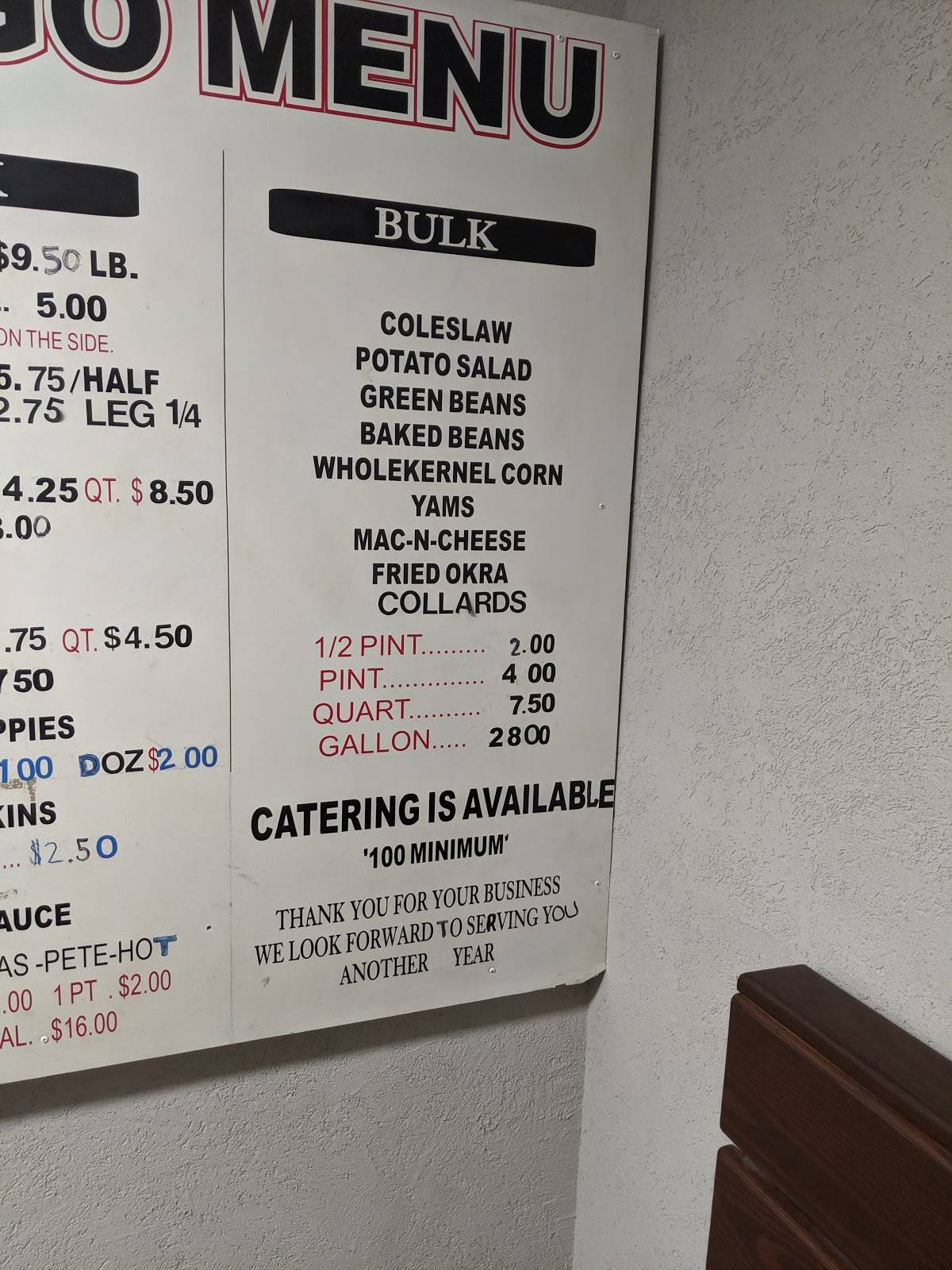 Menu at Carolina Bar-B-Que, New Ellenton