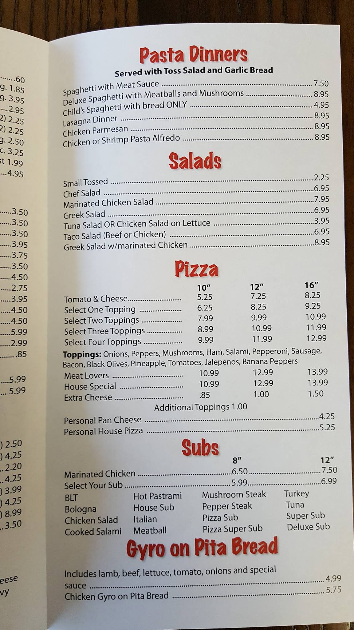 Menu at Carolina Fried Chicken and House of Pizza fast food, Robbins