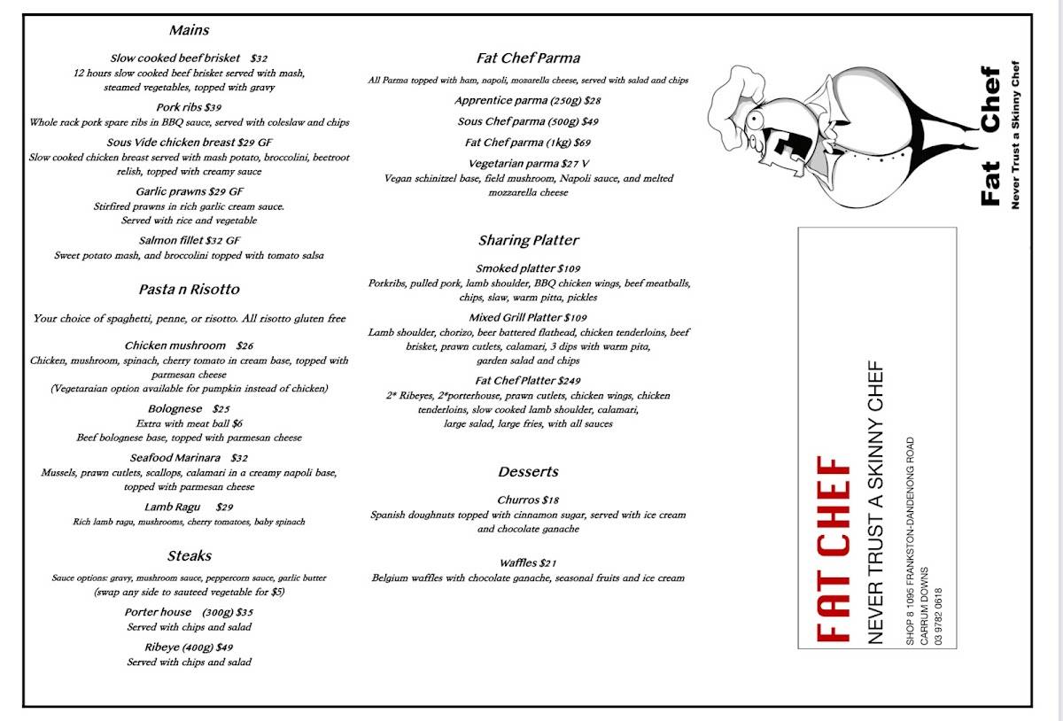 Menu at FAT CHEF Carrum Downs restaurant, Carrum Downs, Frankston ...