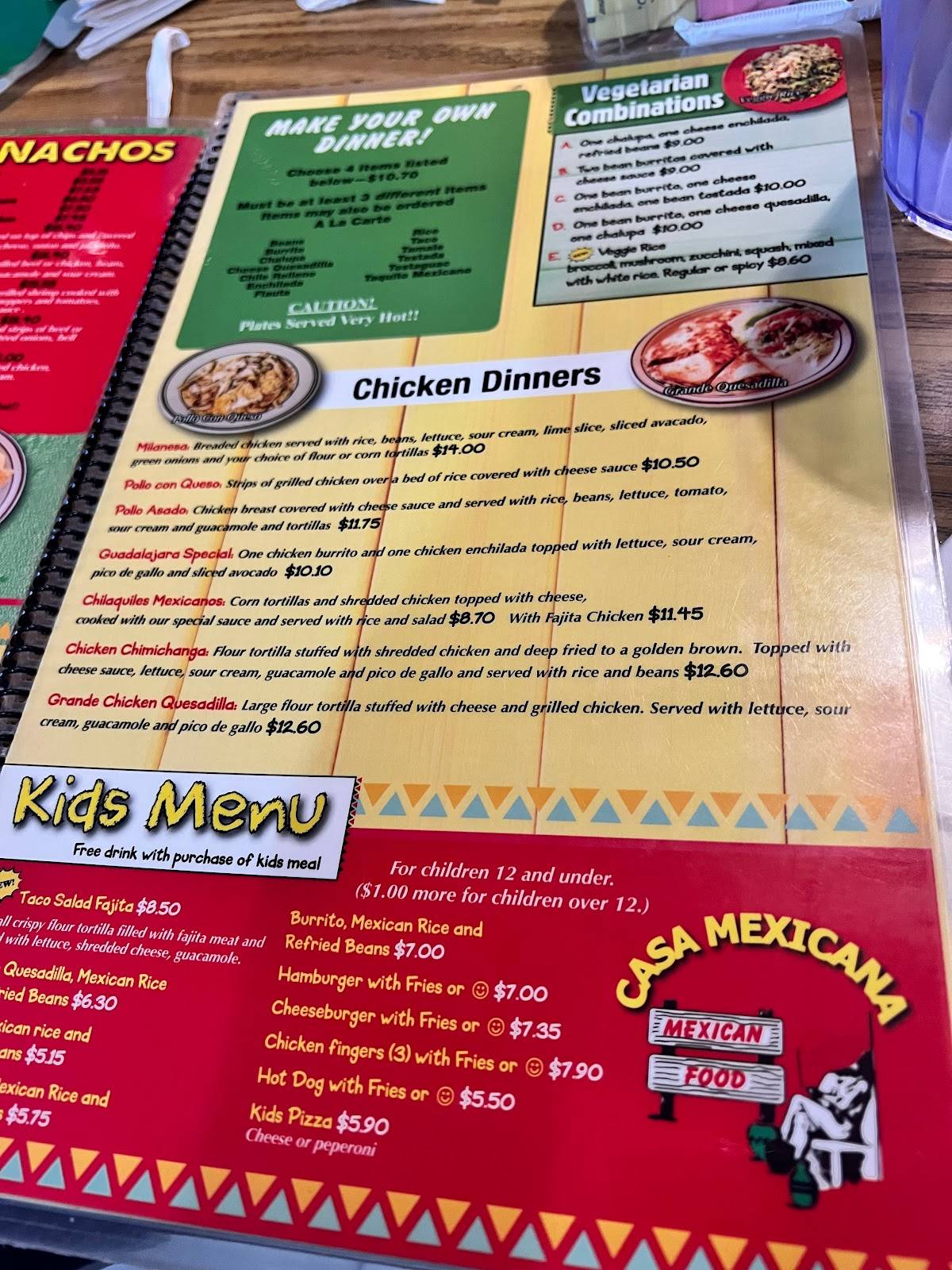 Menu at Casa Mexicana restaurant, Sherwood, E Kiehl Ave