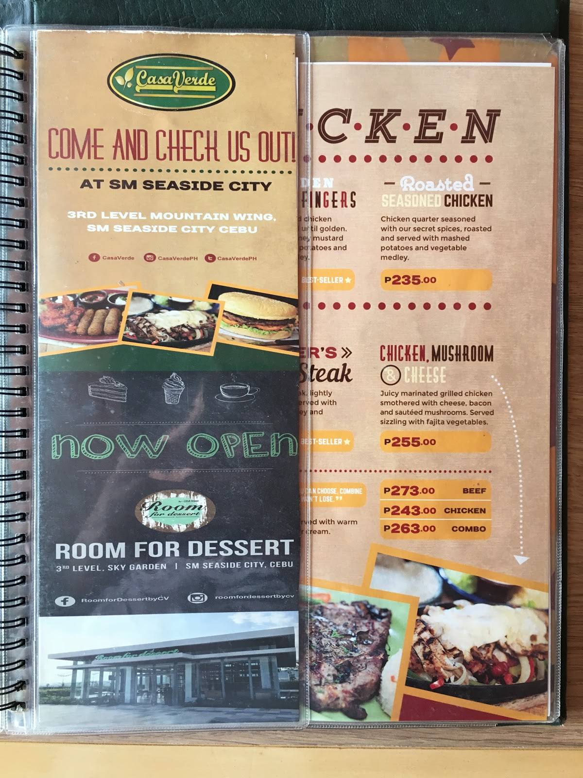 Menu at Casa Verde restaurant, Cebu City, Ayala Center Cebu