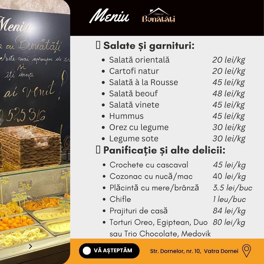 Menu at Casa cu Bunatati, Vatra Dornei