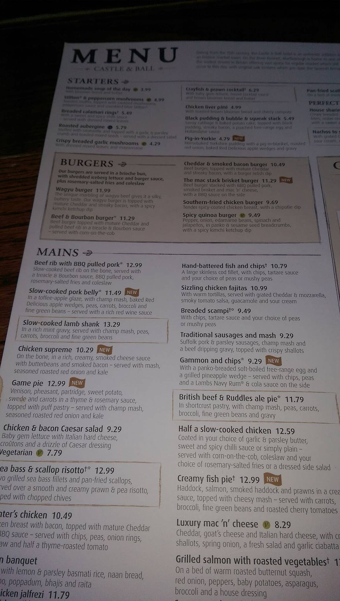 Menu at Castle & Ball pub & bar, Marlborough