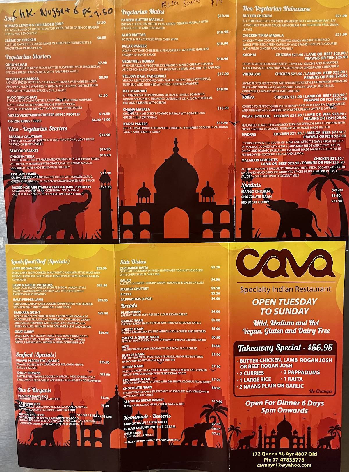 Menu at Cava Indian Restaurant, Ayr