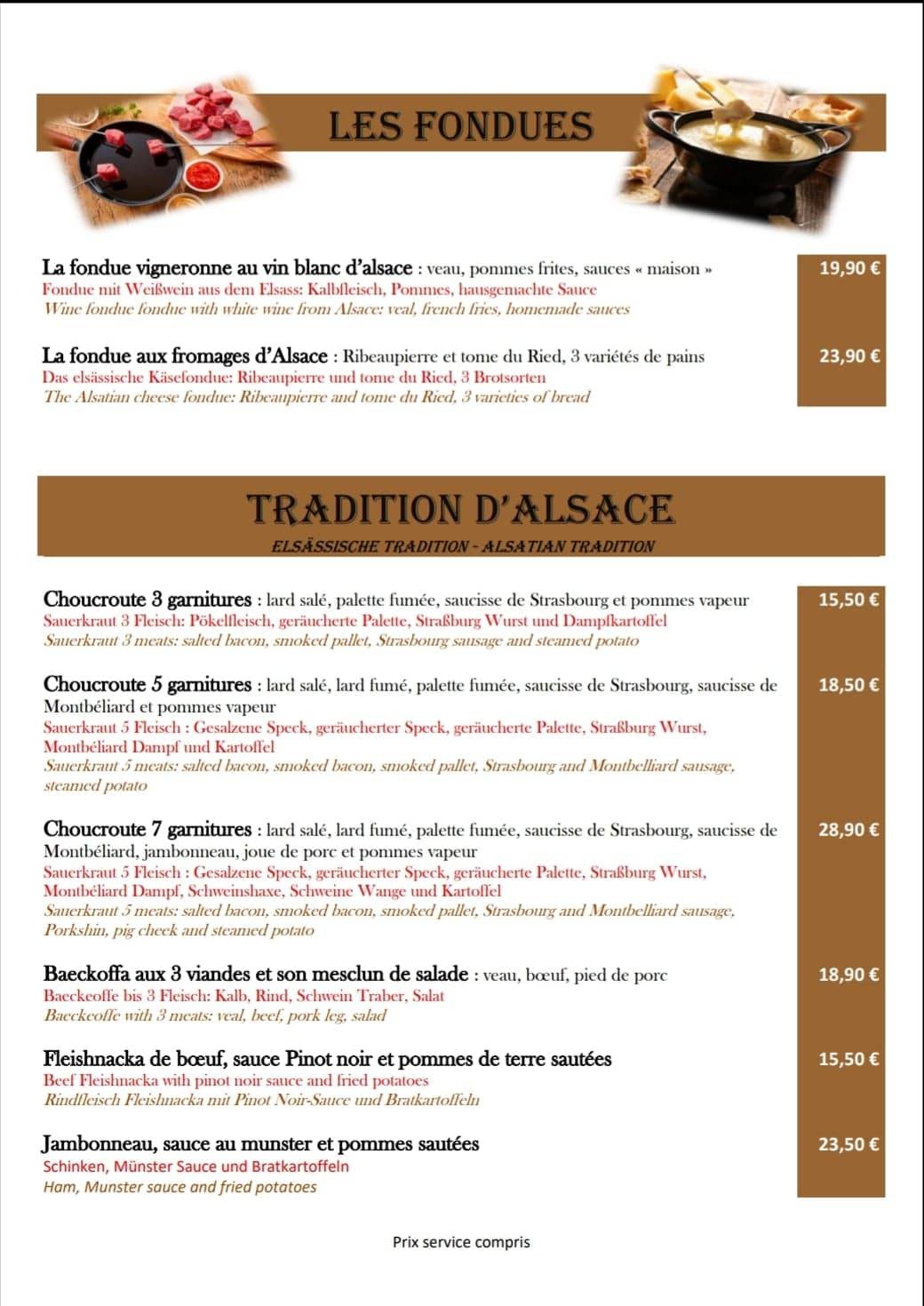 Menu au Caveau du Schlossberg restaurant, Kaysersberg-Vignoble