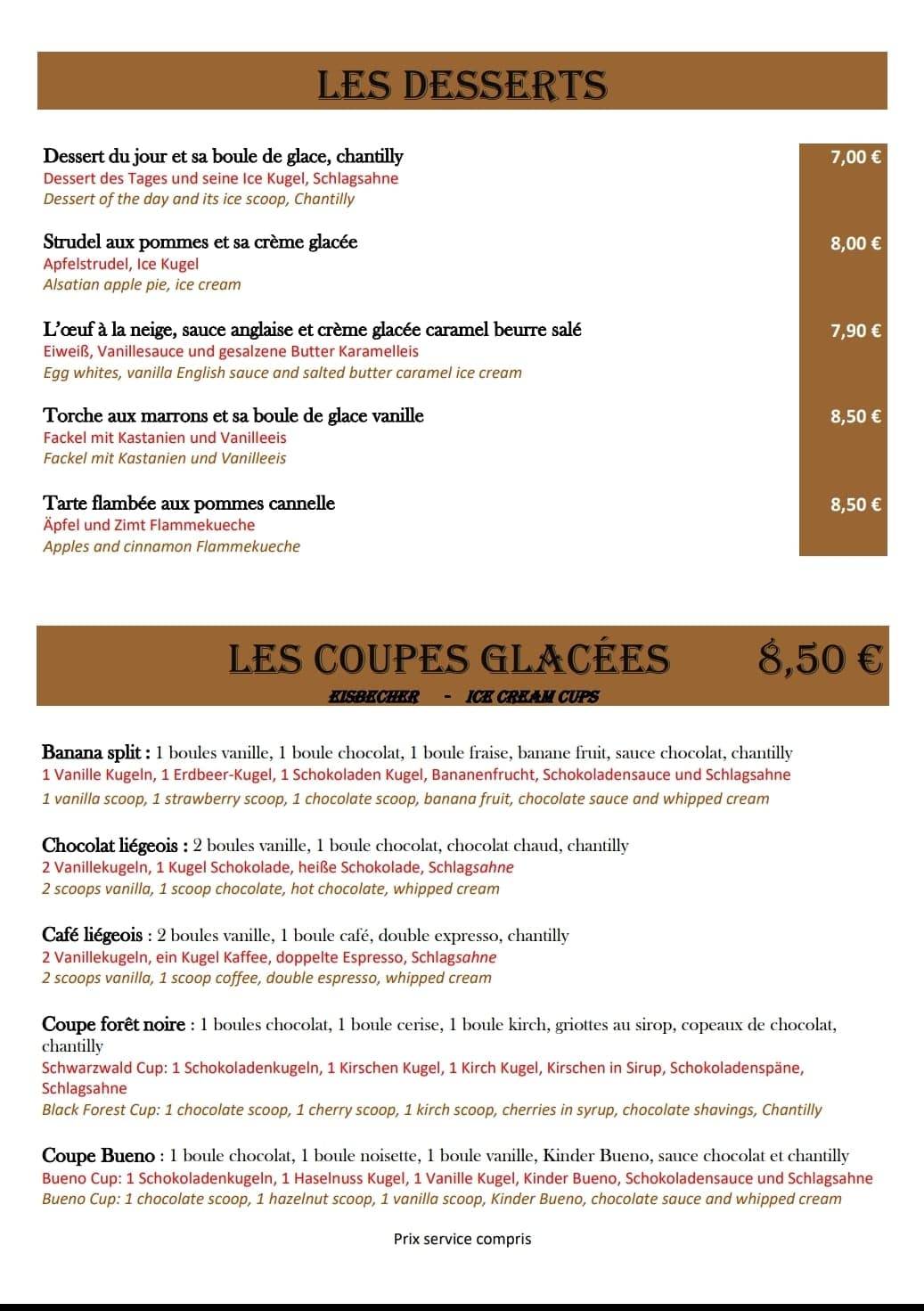 Menu au Caveau du Schlossberg restaurant, Kaysersberg-Vignoble