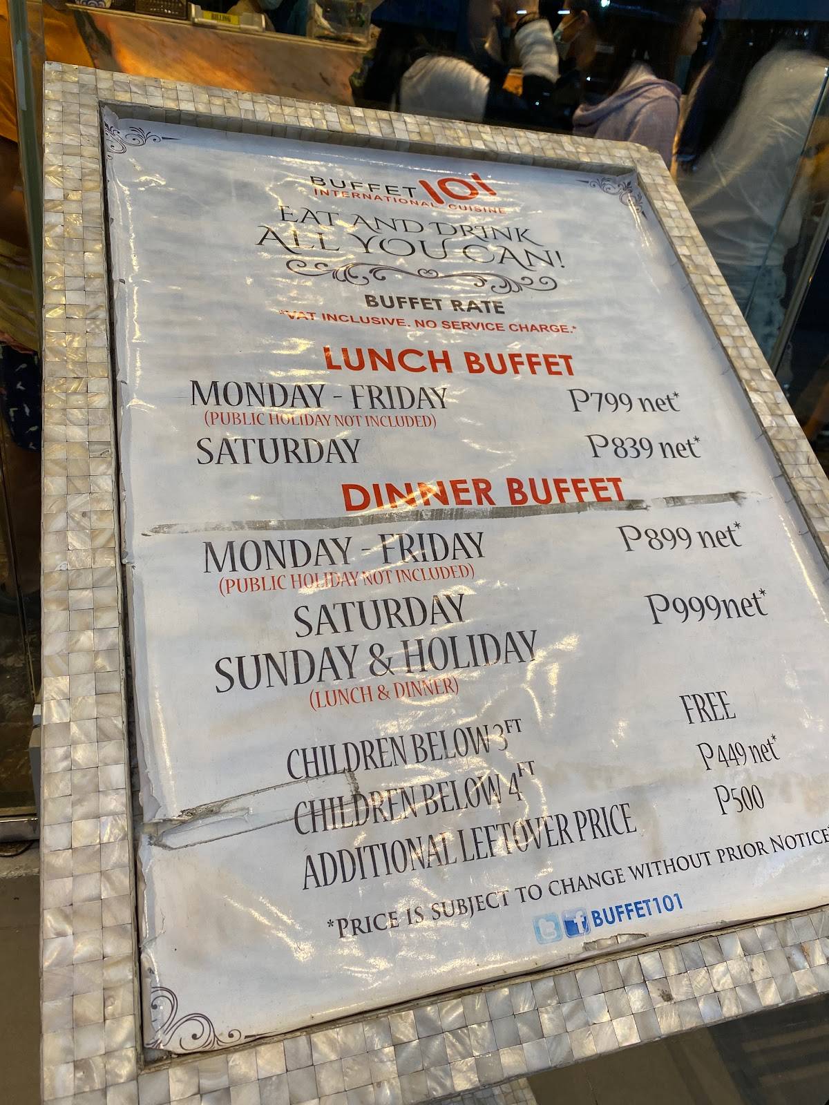 Menu at Buffet 101 restaurant, Mandaue City