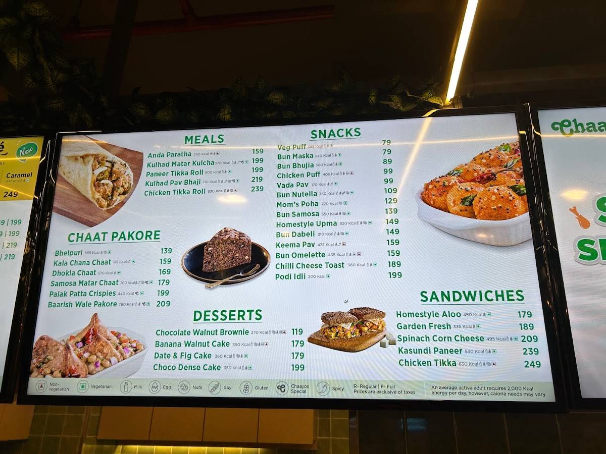 Menu at Chaayos Cafe at Manyata, Bengaluru