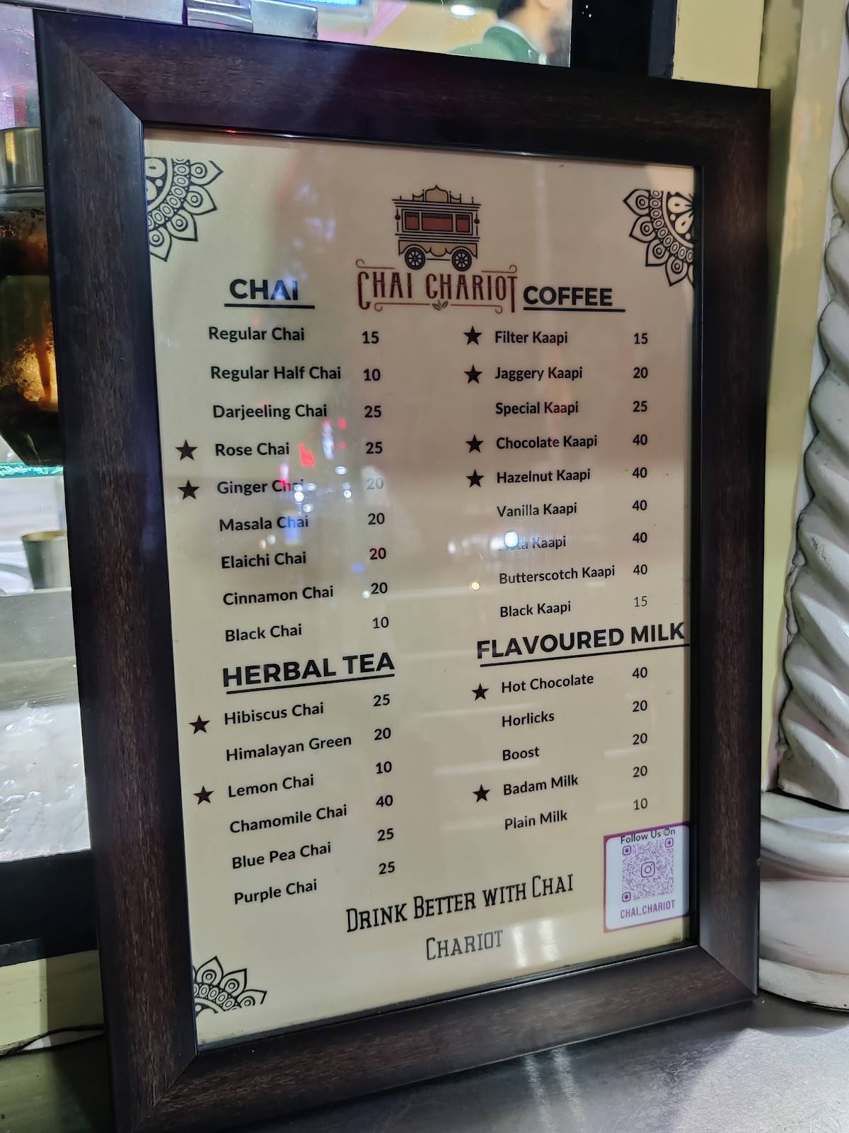 Menu at Chai Chariot, Bengaluru