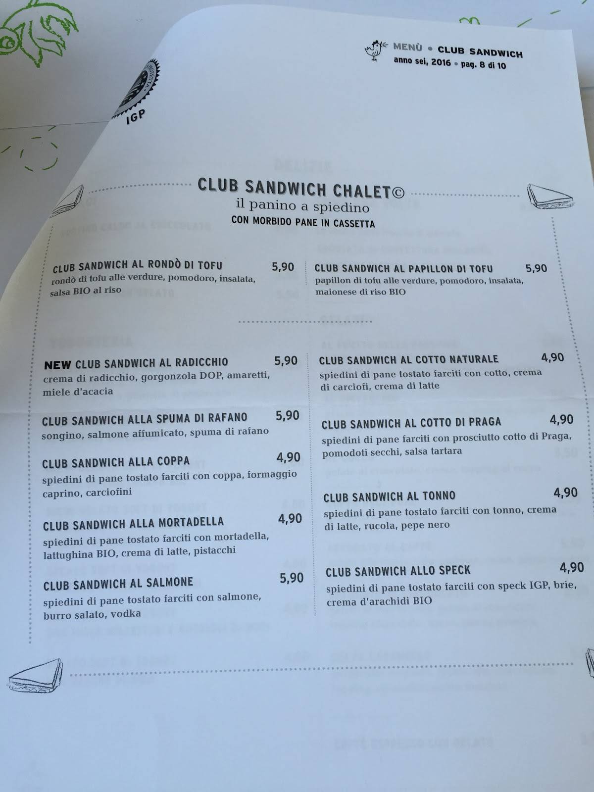 Menu at Chalet Bistrot Panetteria, Pavia, Viale Camillo Golgi