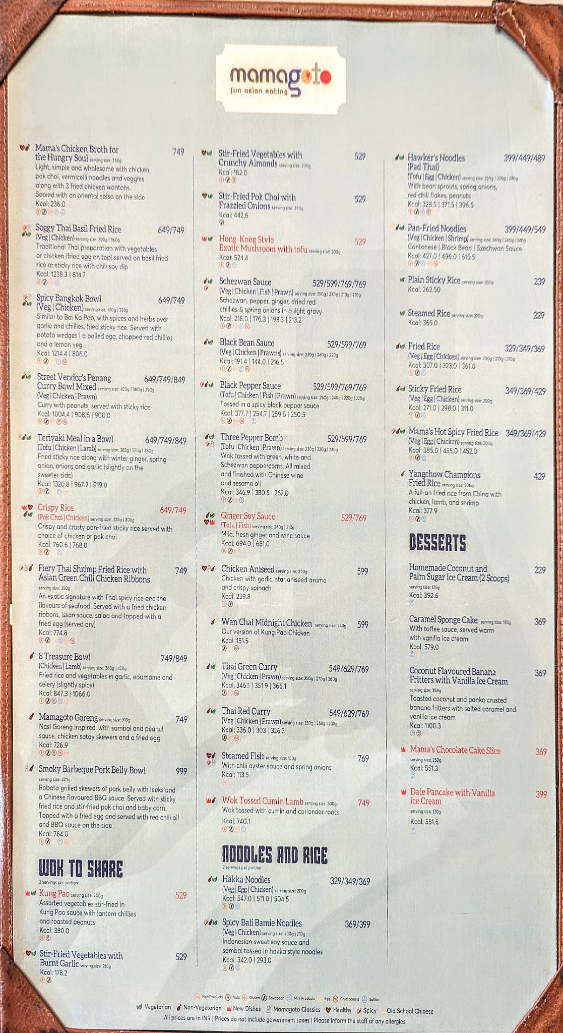 Menu at Mamagoto, Chandigarh