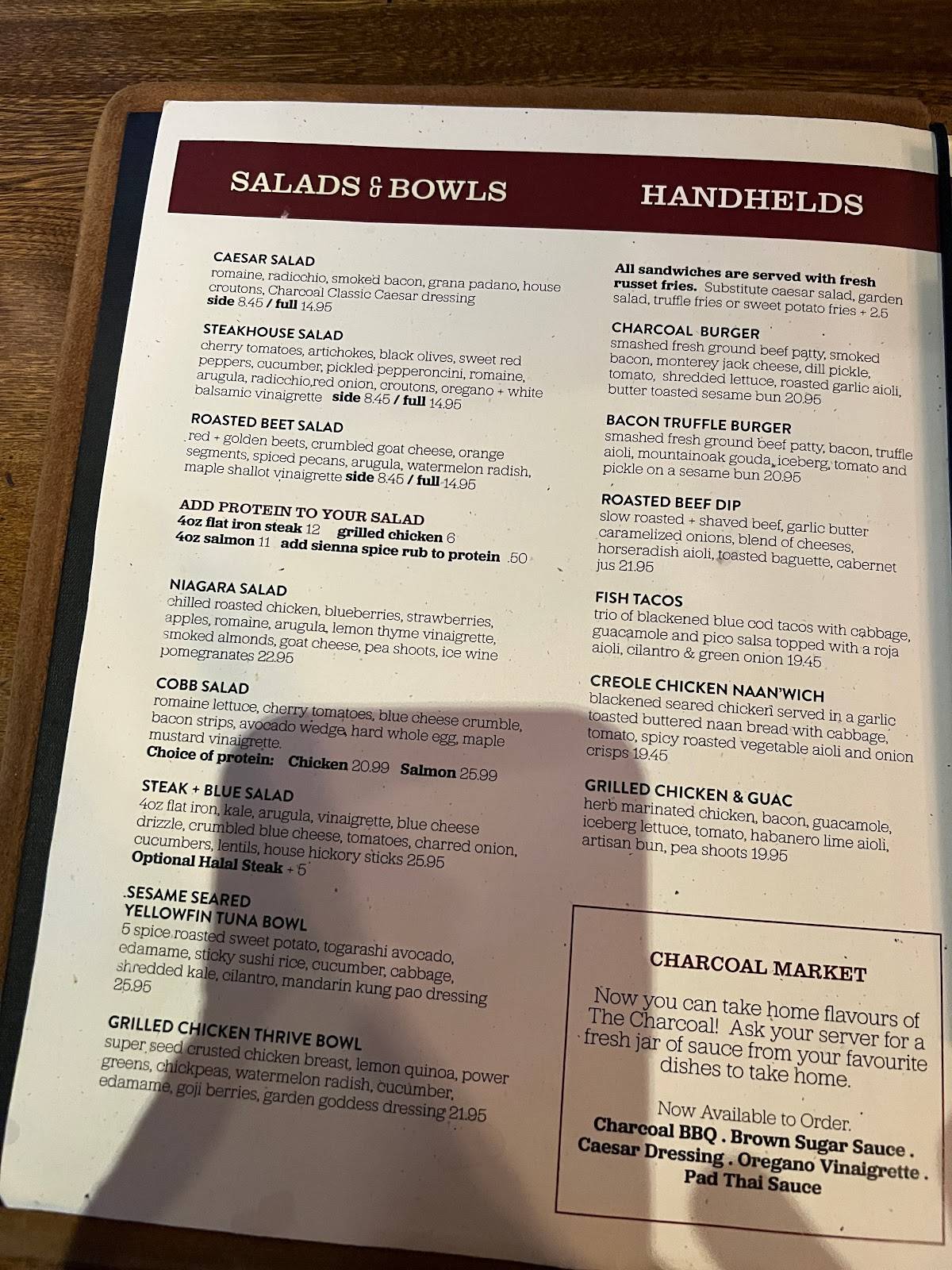 Menu at Charcoal Steak House steakhouse, Kitchener